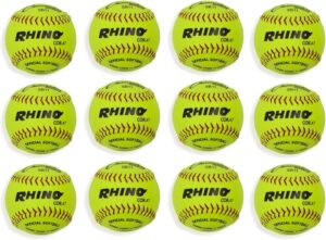 champion sports 11" syntex leather cover softballs - cork core - medium compression - nfhs approved - raised seams - optic yellow - pack of 12