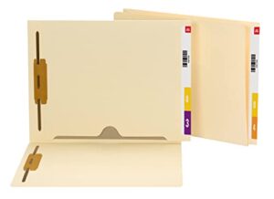 smead end tab fastener file folder with full pocket, 2 fasteners, reinforced straight-cut extended tab, letter size, manila, 50 per box (34101)