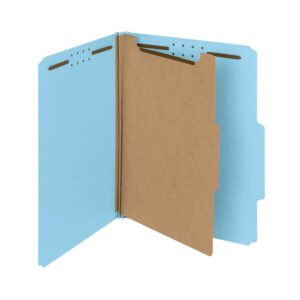 smead 100% recycled pressboard classification file folder, 1 divider, 2" expansion, letter size, blue, 10 per box (13721)