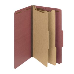 smead 100% recycled pressboard classification file folder, 2 dividers, 2" expansion, legal size, red, 10 per box (19023)