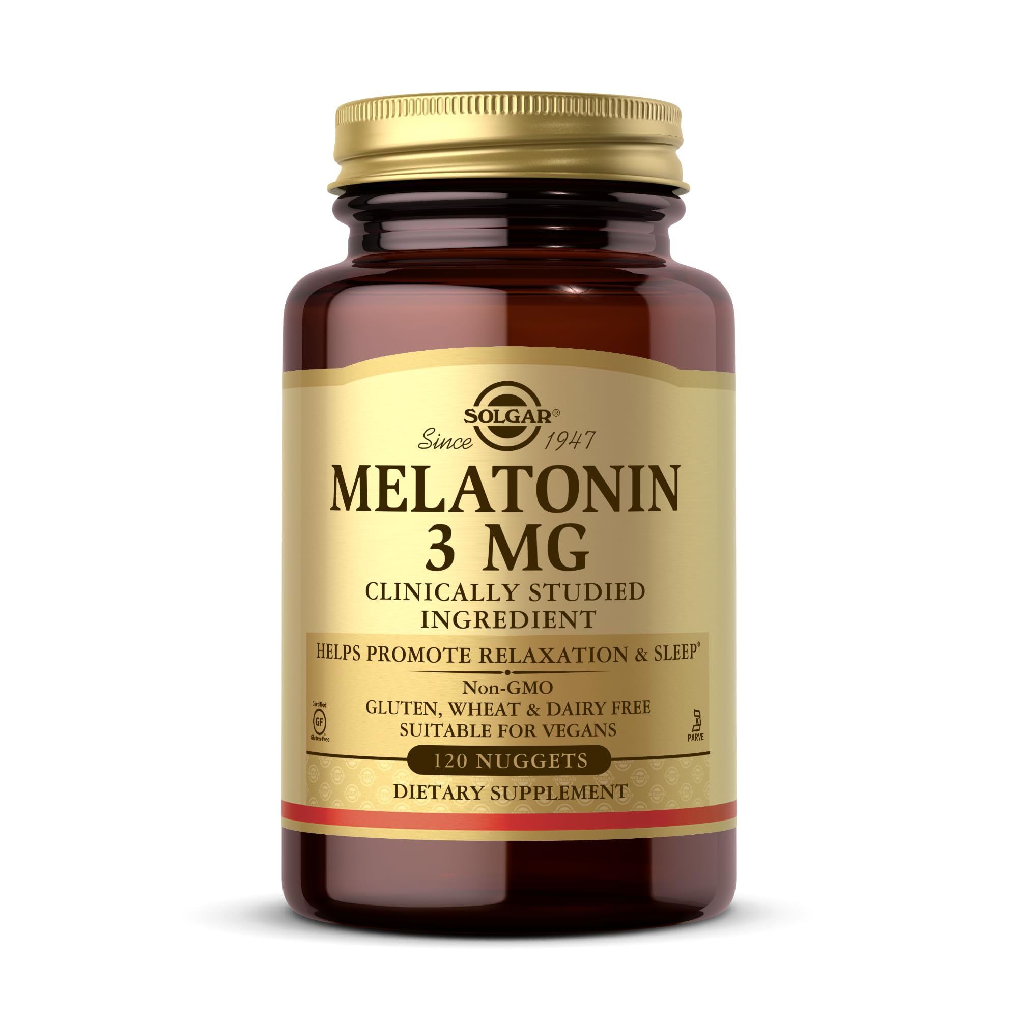 Solgar Melatonin 3 mg - 120 Nuggets - Helps Promote Relaxation & Rest - Non-GMO, Vegan, Gluten Free, Dairy Free, Kosher - 120 Servings