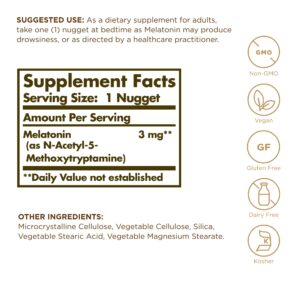 Solgar Melatonin 3 mg - 120 Nuggets - Helps Promote Relaxation & Rest - Non-GMO, Vegan, Gluten Free, Dairy Free, Kosher - 120 Servings