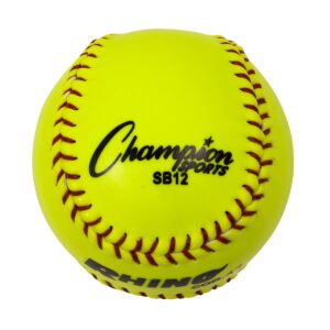 champion sports 12" syntex leather cover softballs - cork core - medium compression - nfhs approved - raised seams - optic yellow - pack of 12