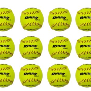 Champion Sports 12" Syntex Leather Cover Softballs - Cork Core - Medium Compression - NFHS Approved - Raised Seams - Optic Yellow - Pack of 12