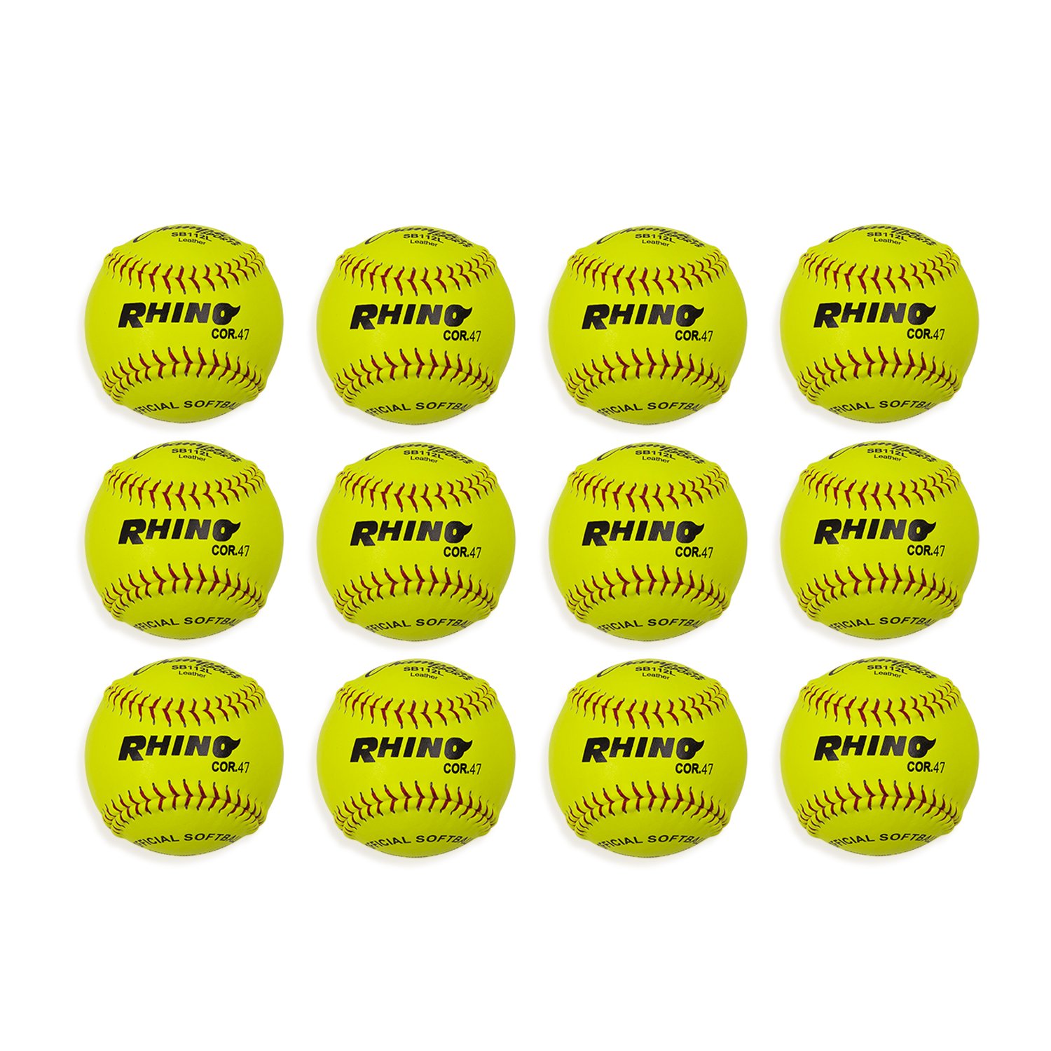 Champion Sports 12" Leather Cover Softballs - Cork Core - Medium Compression - NFHS Approved - Raised Seams - Optic Yellow - Pack of 12