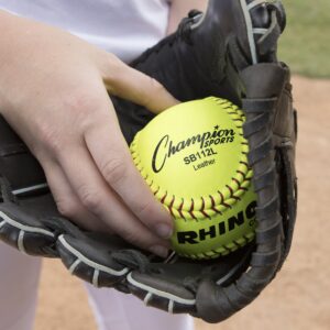 Champion Sports 12" Leather Cover Softballs - Cork Core - Medium Compression - NFHS Approved - Raised Seams - Optic Yellow - Pack of 12