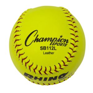 Champion Sports 12" Leather Cover Softballs - Cork Core - Medium Compression - NFHS Approved - Raised Seams - Optic Yellow - Pack of 12