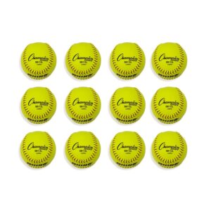 Champion Sports 12" Leather Cover Softballs - Cork Core - Medium Compression - NFHS Approved - Raised Seams - Optic Yellow - Pack of 12