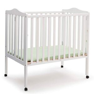 delta children folding portable mini baby crib with 1.5-inch mattress - greenguard gold certified, white