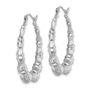 925 Sterling Silver Hollow Polished Large Bamboo Hoop Earrings 1.25 Inch Diameter for women teens