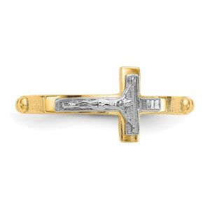 14K Two Tone Solid Polished Gold Crucifix Rosary Ring Size 6 Jewelry for Women