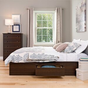 prepac mate's queen 6-drawer minimalist platform storage bed, contemporary queen bed with drawers 81.5" d x 63" w x 18.75" h, espresso, ebq-6200-3k