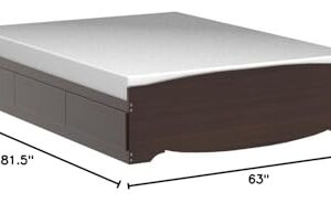 Prepac Mate's Queen 6-Drawer Minimalist Platform Storage Bed, Contemporary Queen Bed with Drawers 81.5" D x 63" W x 18.75" H, Espresso, EBQ-6200-3K