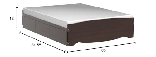 Prepac Mate's Queen 6-Drawer Minimalist Platform Storage Bed, Contemporary Queen Bed with Drawers 81.5" D x 63" W x 18.75" H, Espresso, EBQ-6200-3K