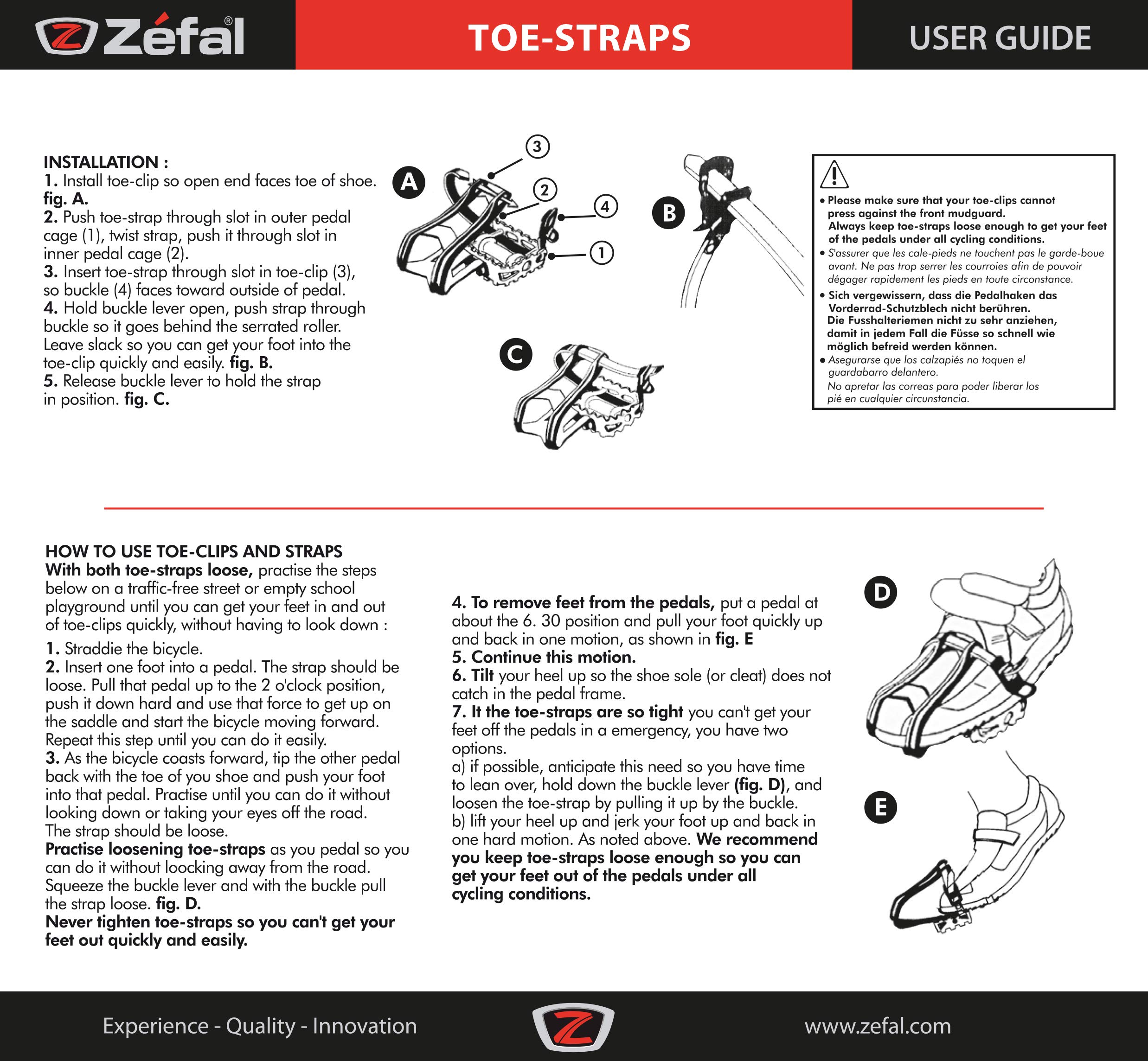 Zefal "Cristophe Mountain Bicycle Half Toe Clips, L/XL, Black