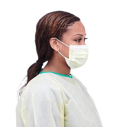 Medline Isolation Face Masks with Earloops, Polypropylene, Latex Free, Yellow (Pack of 300)