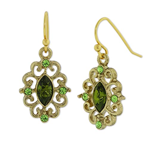 1928 Jewelry Olivine Green Crystal Drop Earrings