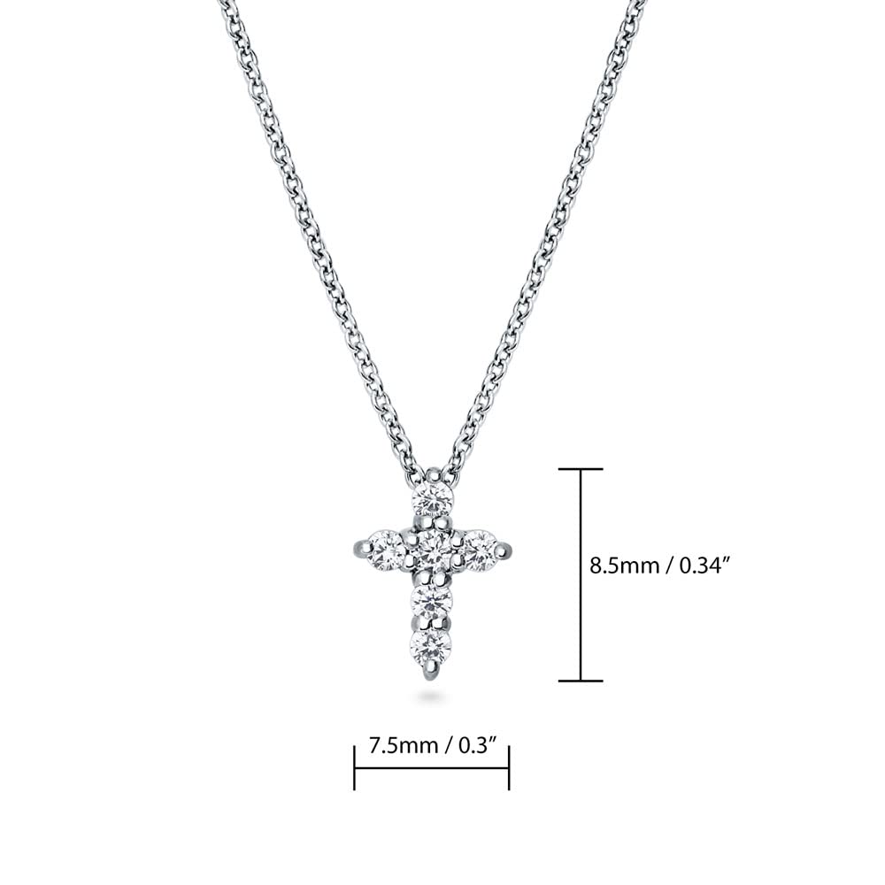 BERRICLE Sterling Silver Cross Cubic Zirconia CZ Fashion Pendant Necklace for Women, Rhodium Plated