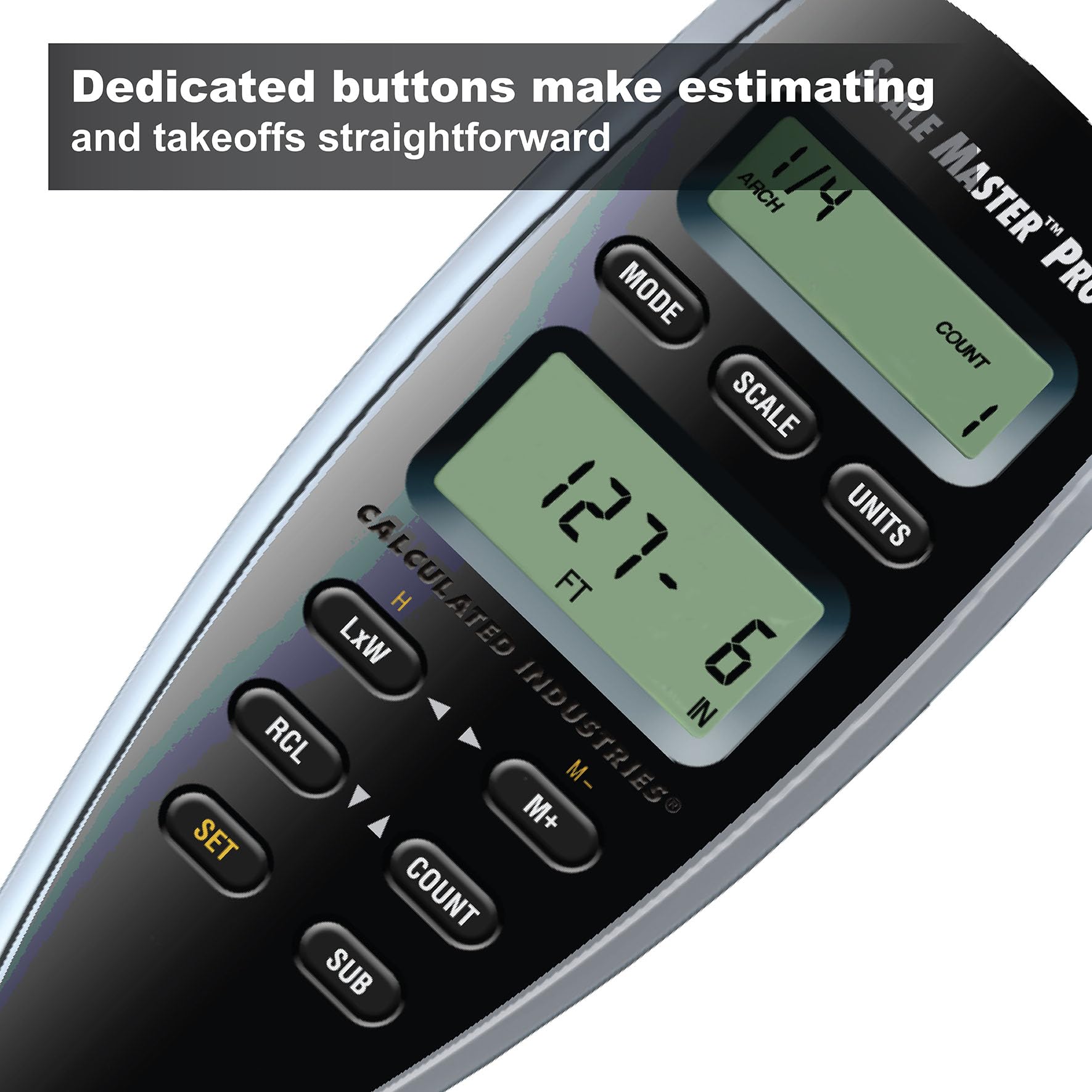 Calculated Industries 6025 Scale Master Pro Digital Plan Measure Take-off Tool | 72 Built-in US Imperial, Metric Scales | 6 Custom Scales for Out-of-Scale Plans | Dedicated Keys for Linear Measuring