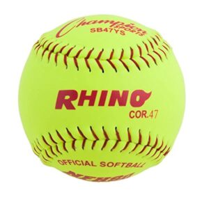 champion sports 12" syntex leather cover softballs - poly core - medium compression - nfhs approved - raised seams - optic yellow - pack of 12