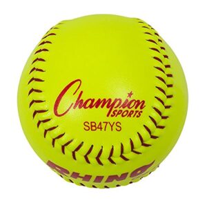 Champion Sports 12" Syntex Leather Cover Softballs - Poly Core - Medium Compression - NFHS Approved - Raised Seams - Optic Yellow - Pack of 12