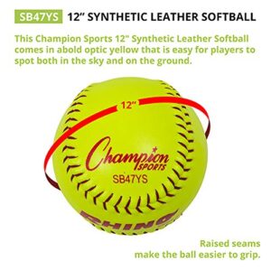 Champion Sports 12" Syntex Leather Cover Softballs - Poly Core - Medium Compression - NFHS Approved - Raised Seams - Optic Yellow - Pack of 12