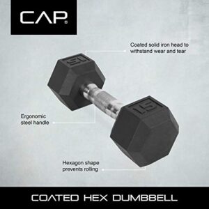 CAP Barbell Coated Hex Dumbbell with Contoured Chrome Handle, Single, 30 Pounds