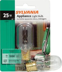 sylvania 25w appliance tubular incandescent t8 bulb, 230 lumens, clear, 100 cri, 2850k, warm white - 1 pack (18360)