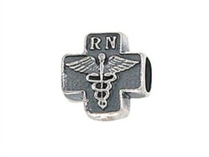 zable sterling silver cross with caduceus and rn bead/charm