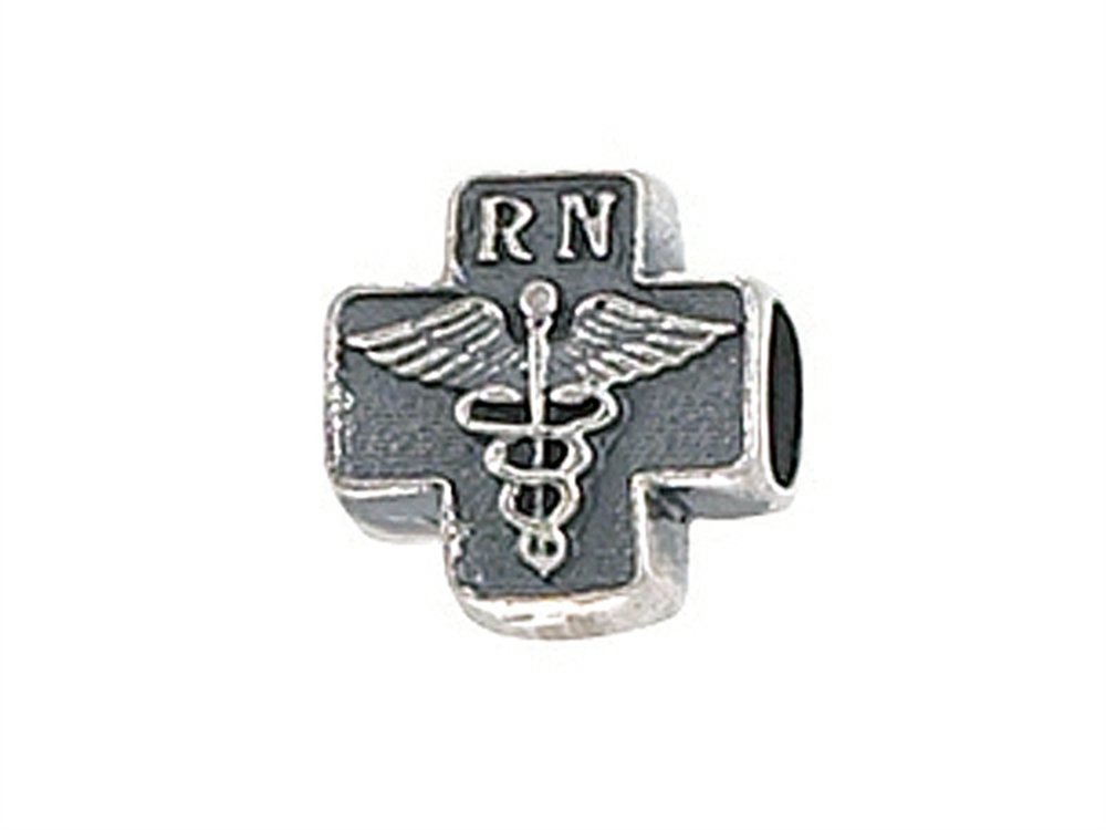 Zable Sterling Silver Cross with Caduceus and RN Bead/Charm