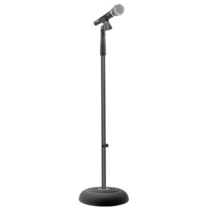 pyle-pro microphone stand - universal mic mount with heavy compact base, height adjustable (2.8’ - 5’ ft.) - pmks5