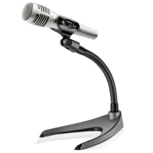 pyle desktop microphone stand - universal tabletop mic holder w/ flexible 8.2'' inch gooseneck mount and solid u shape base - perfect for table desk or counter - pmks8,black