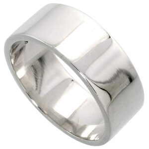 plain sterling silver 8mm flat wedding band ring pipe cut high polished handmade, size 9.5