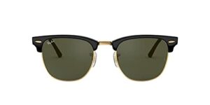 ray-ban rb3016 clubmaster square sunglasses, black on gold/g-15 green, 51 mm