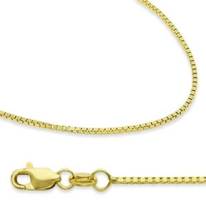 solid 14k yellow gold box chain necklace with secure lobster clasp 1.3mm 20"