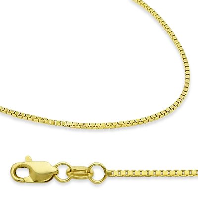 Solid 14k Yellow Gold Box Chain Necklace with Secure Lobster Clasp 1.3mm 20"