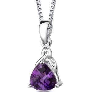 peora amethyst solitaire drop pendant necklace for women 925 sterling silver, natural gemstone, 1.50 carats trillion cut 8mm, with 18 inch chain