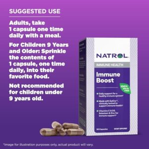 Natrol Immune Boost Capsules, Immune Support Dietary Supplement, Made with EpiCor Clinically Tested, Includes Vitamins C, D3, Selenium and Zinc, 30 Count