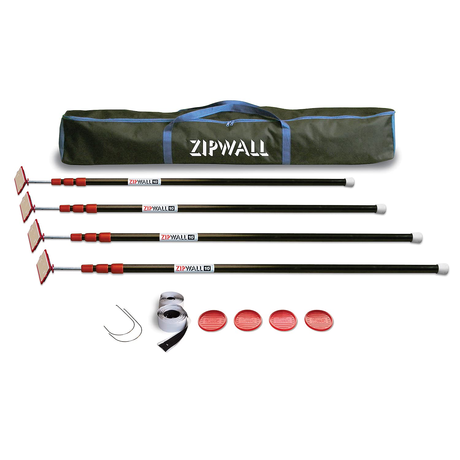 ZIPWALL ZP4 ZipPole 10 Foot Spring Barrier (Pack of 4) Loaded Poles for Dust Barriers, 4 Pack, Black