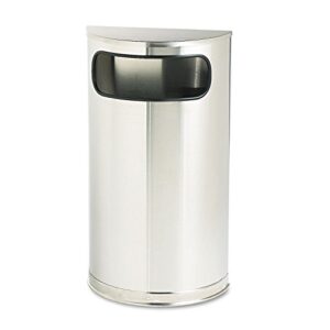 rubbermaid commercial products metallic series trash can, 9-gallons, half-round, satin stainless, indoor/outdoor waste container with side opening for lobby/office/school/restaurant