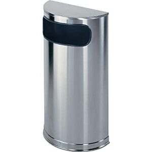 Rubbermaid Commercial Products Metallic Series Trash Can, 9-Gallons, Half-Round, Satin Stainless, Indoor/Outdoor Waste Container with Side Opening for Lobby/Office/School/Restaurant