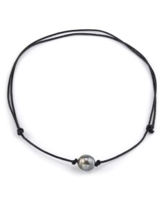 the pearl source 10-11mm baroque genuine black tahitian south sea cultured pearl adjustable leather necklace for women