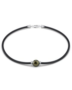 the pearl source sterling silver 11-12mm round genuine black tahitian south sea cultured pearl rubber necklace in 16" choker length for women