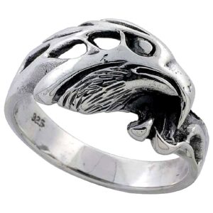 sterling silver eagle head ring for women 3/8 inch size 10.5