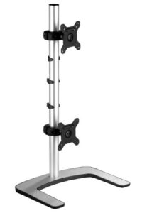 atdec dual stack or single monitor desk mount - freestanding base - load screen monitors up to 26.5lb flat or 20lb curved - vesa 75x75, 100x100 - quick display release, tilt, pan, landscape/portrait