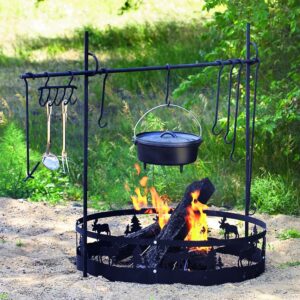 Guide Gear Campfire Cooking Equipment Set; Heavy-Duty Iron Side Posts, Hooks, Lid Lifter, Utensil Holder and Poker