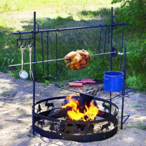 Guide Gear Campfire Cooking Equipment Set; Heavy-Duty Iron Side Posts, Hooks, Lid Lifter, Utensil Holder and Poker