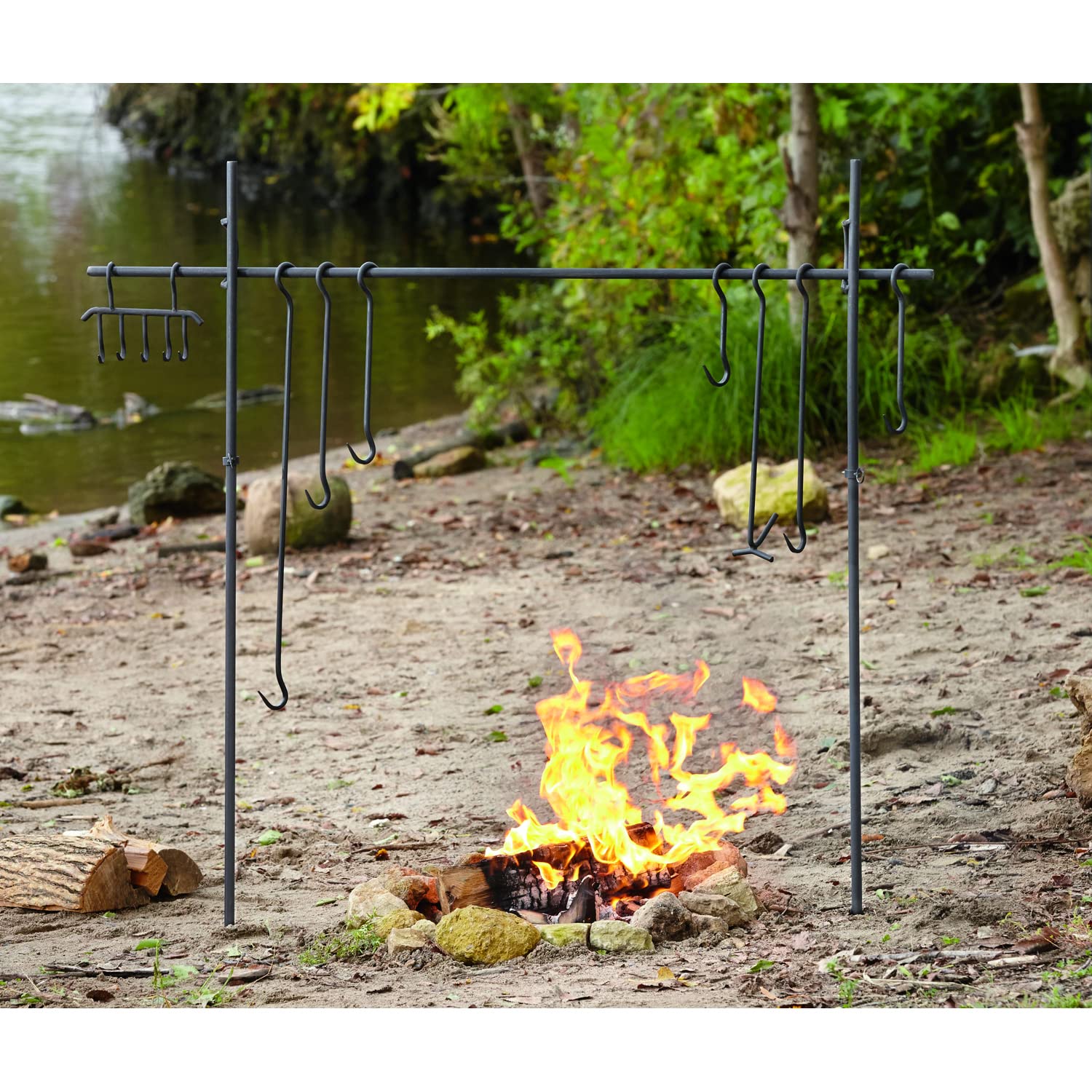 Guide Gear Campfire Cooking Equipment Set; Heavy-Duty Iron Side Posts, Hooks, Lid Lifter, Utensil Holder and Poker