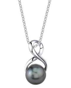 the pearl source real pearl pendant for women with genuine aaa quality black tahitian cultured pearl with infinity design | 14k gold plated 925 sterling silver necklace