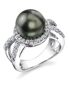 the pearl source 10-11mm genuine black tahitian south sea cultured pearl leah ring for women